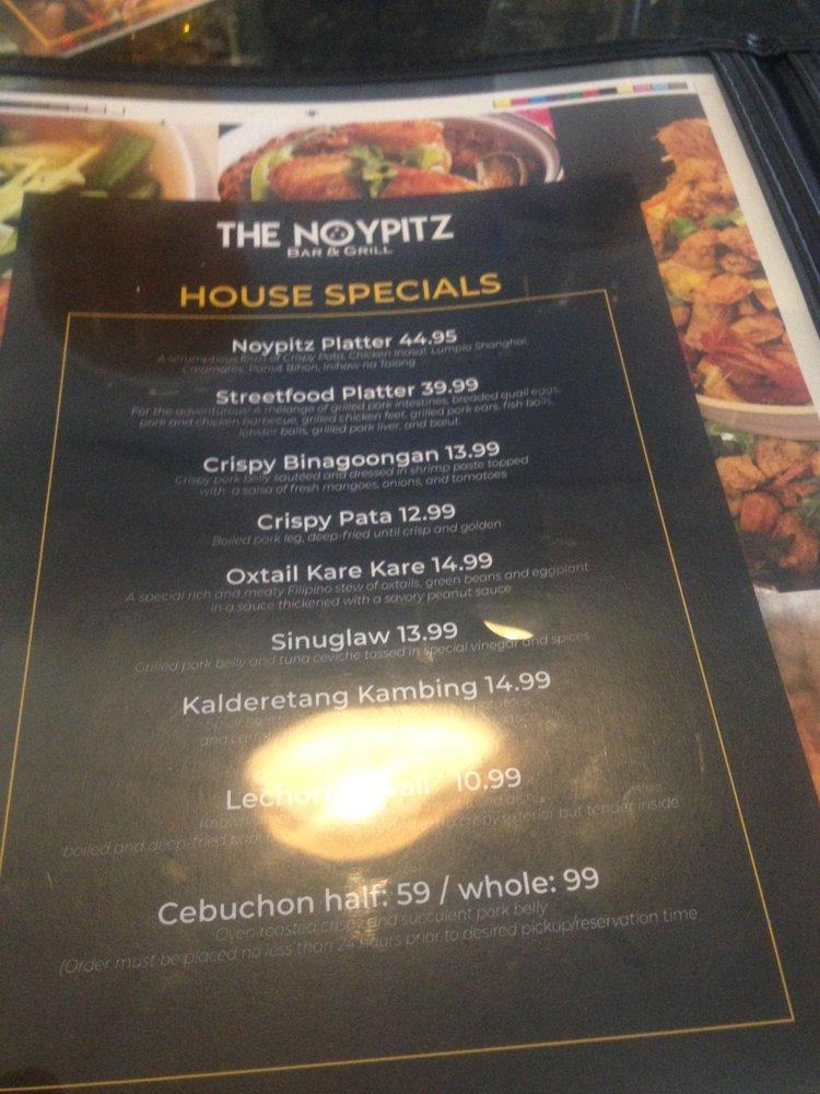 Menu at The Noypitz Bar and Grill, West Covina