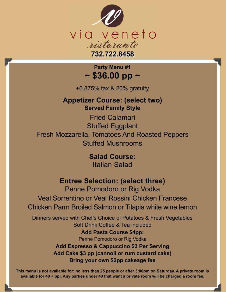 Menu at Via Veneto Ristorante restaurant, Manasquan