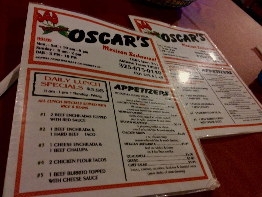 Menu at Oscar's Mexican Restaurant, Abilene, TX-351