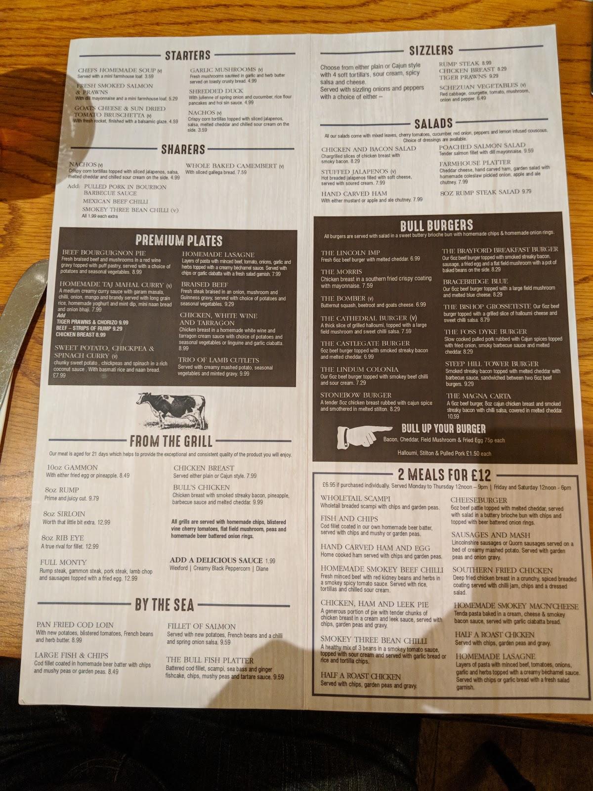 Menu at The Bull pub & bar, Lincoln