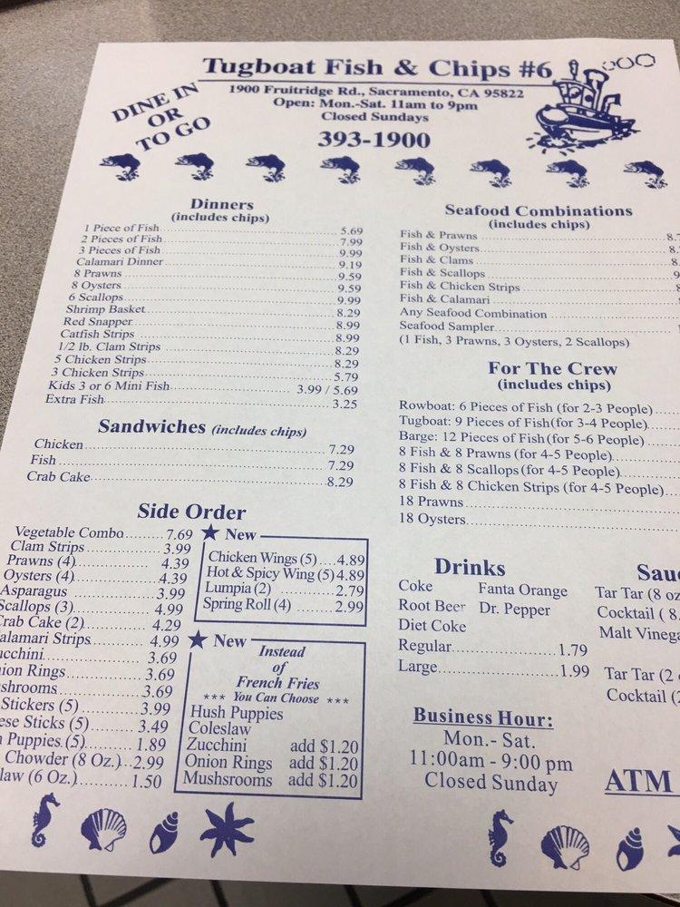 Carta del restaurante Tugboat Fish & Chips, Sacramento, Fruitridge Rd