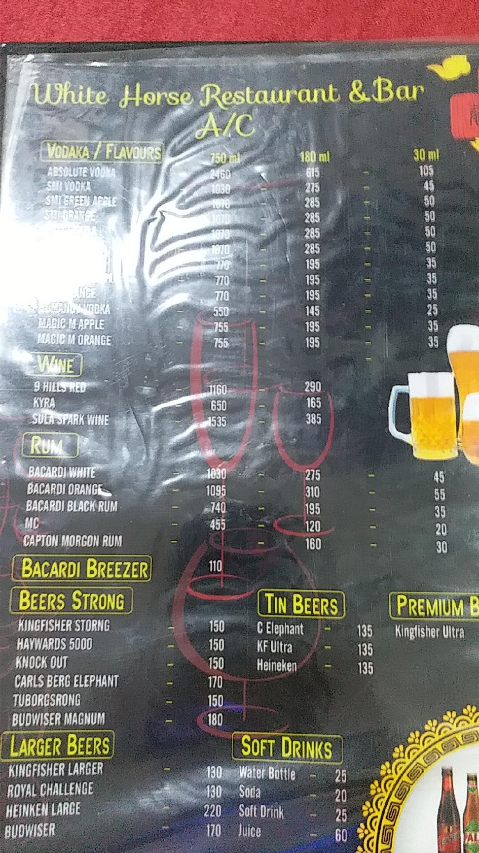 Menu at White Horse Bar, Nellore