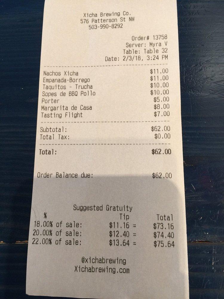 Menu at Xicha Brewing - West Salem pub & bar, Salem
