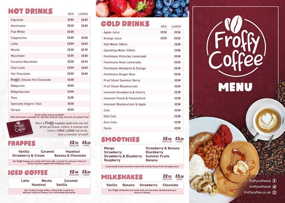 Menu at Froffy Coffee cafe, Dursley