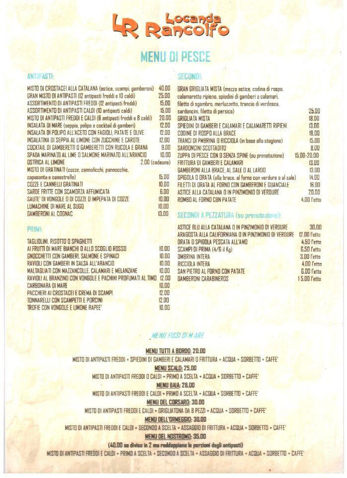 Menu at Locanda Rancolfo restaurant, Rancolfo
