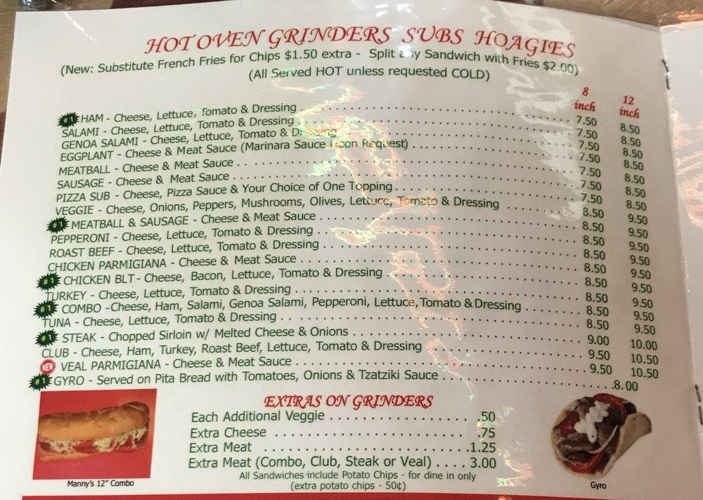 Menu at Manny's Pizza House pizzeria, Ormond Beach, 487 S Nova Rd
