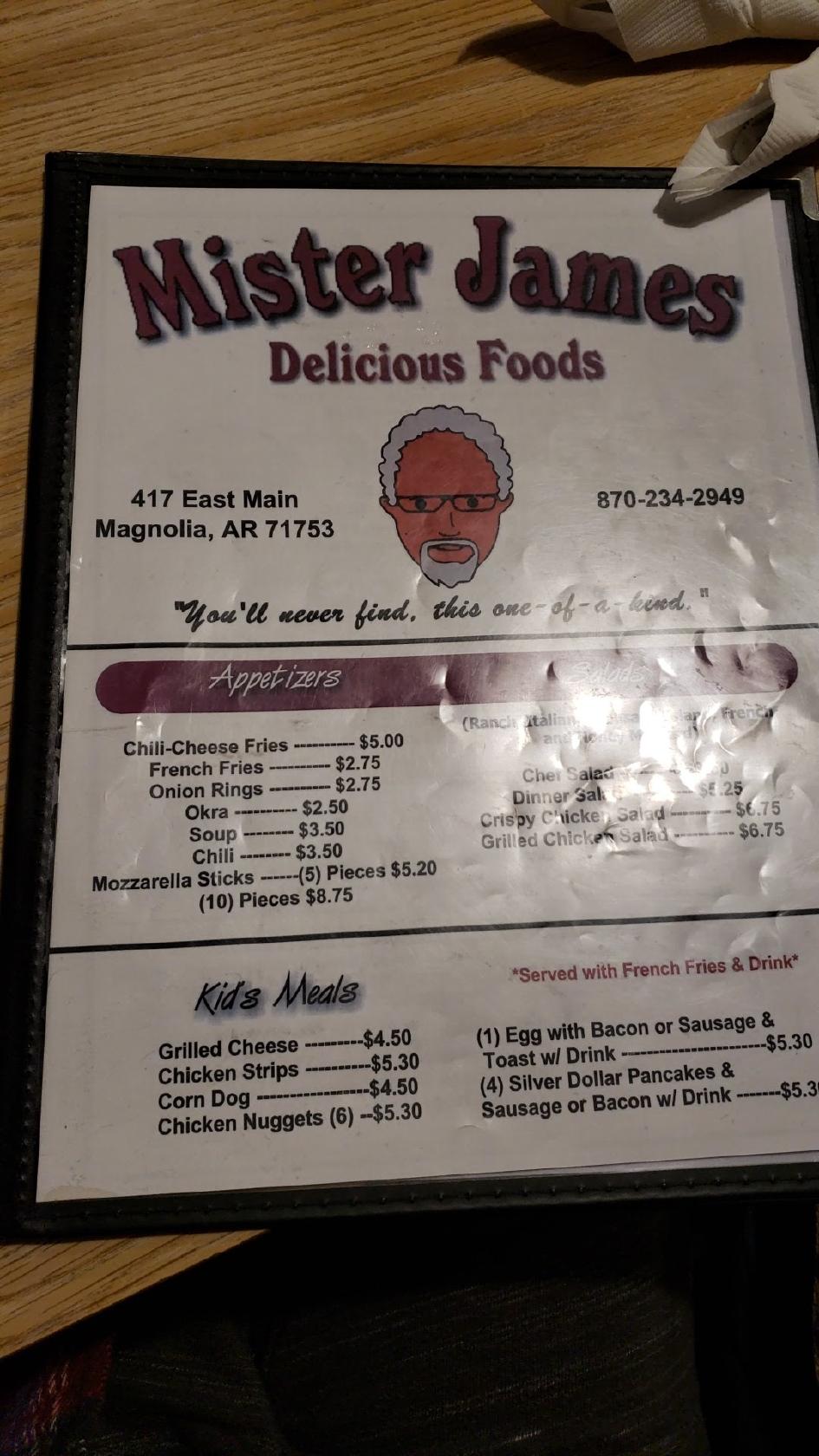 Menu at Mister James restaurant, Magnolia
