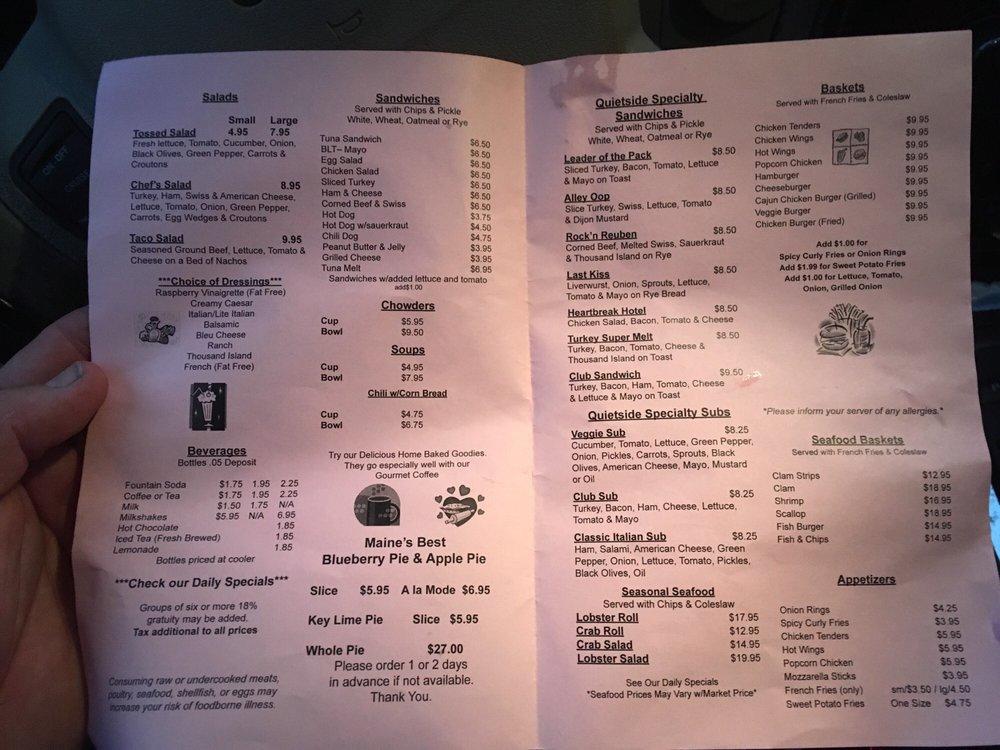 Menu at Quiet Side Cafe and Ice Cream Shop, Southwest Harbor