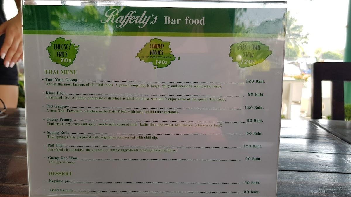 Menu at Raffertys Irish Pub and Restaurant, Hua Hin