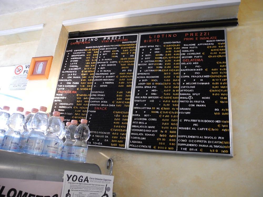 Menu at Snack Bar, Florence, Via de' Barbadori