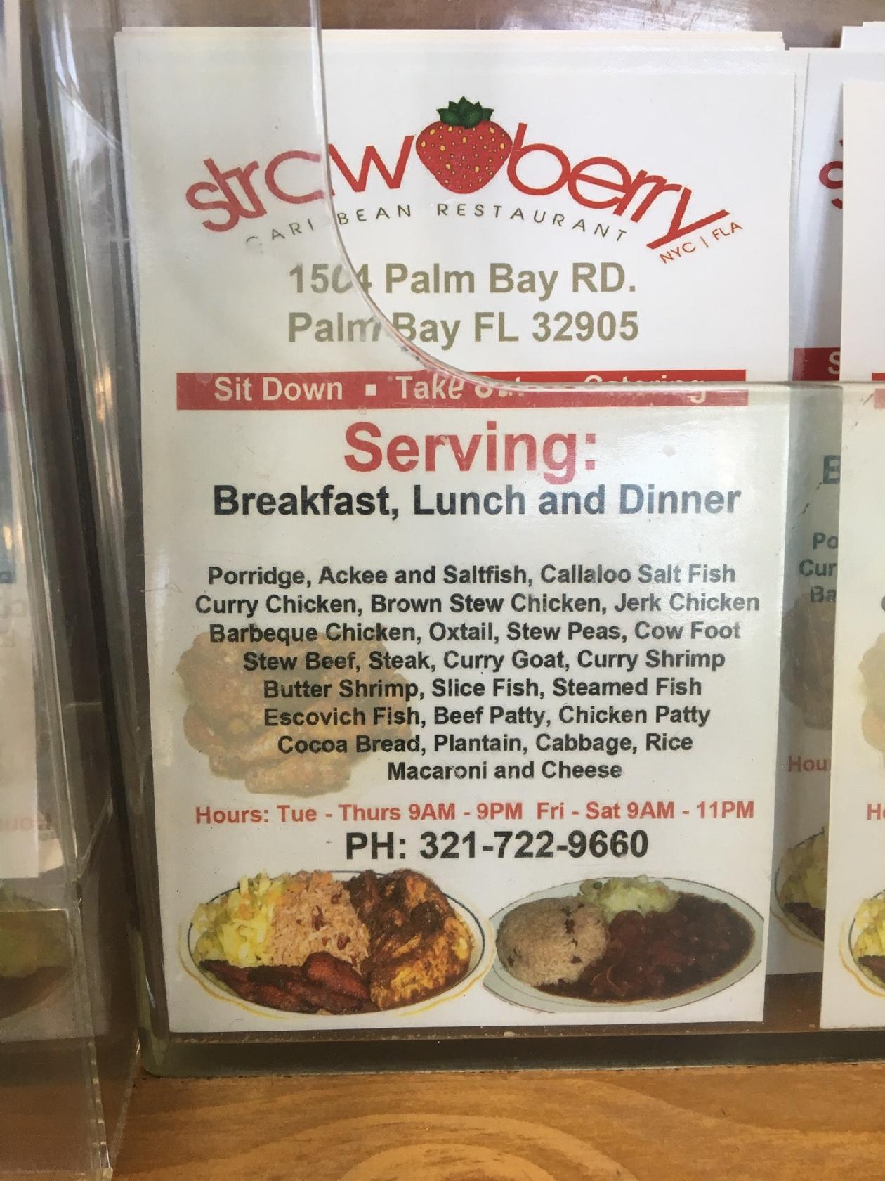 Menu at Strawberry Plaza restaurant, Palm Bay