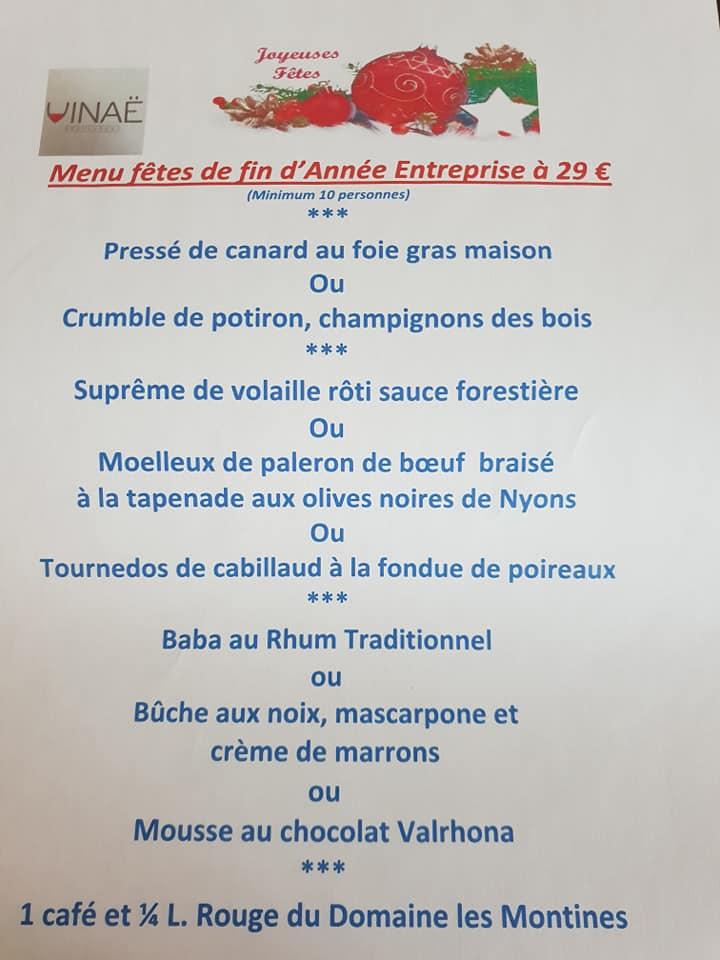 Menu at Vinae restaurant, Tain-l'Hermitage