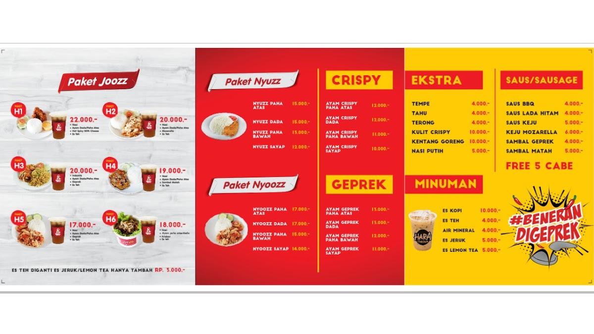 Carta del restaurante Ayam Geprek Hara Chicken, Tangerang del Sur