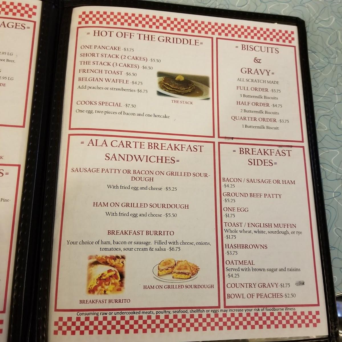 Menu at Burger Hut cafe, Hubbard