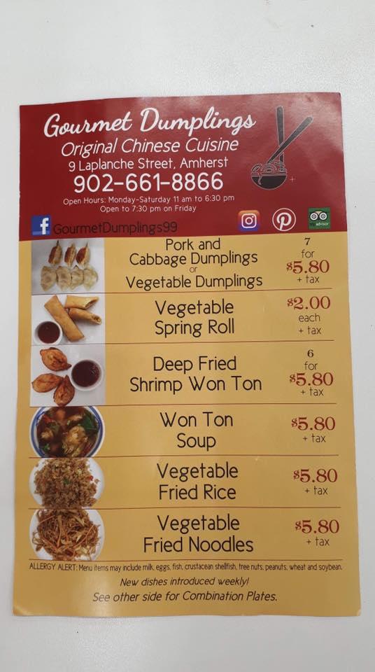 Menu at Gourmet Dumplings restaurant, Amherst