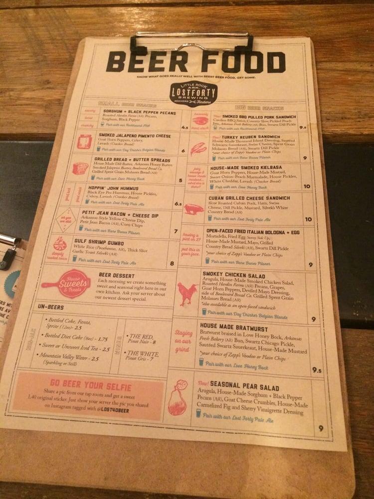 Menu at Lost Forty Brewing pub & bar, Little Rock