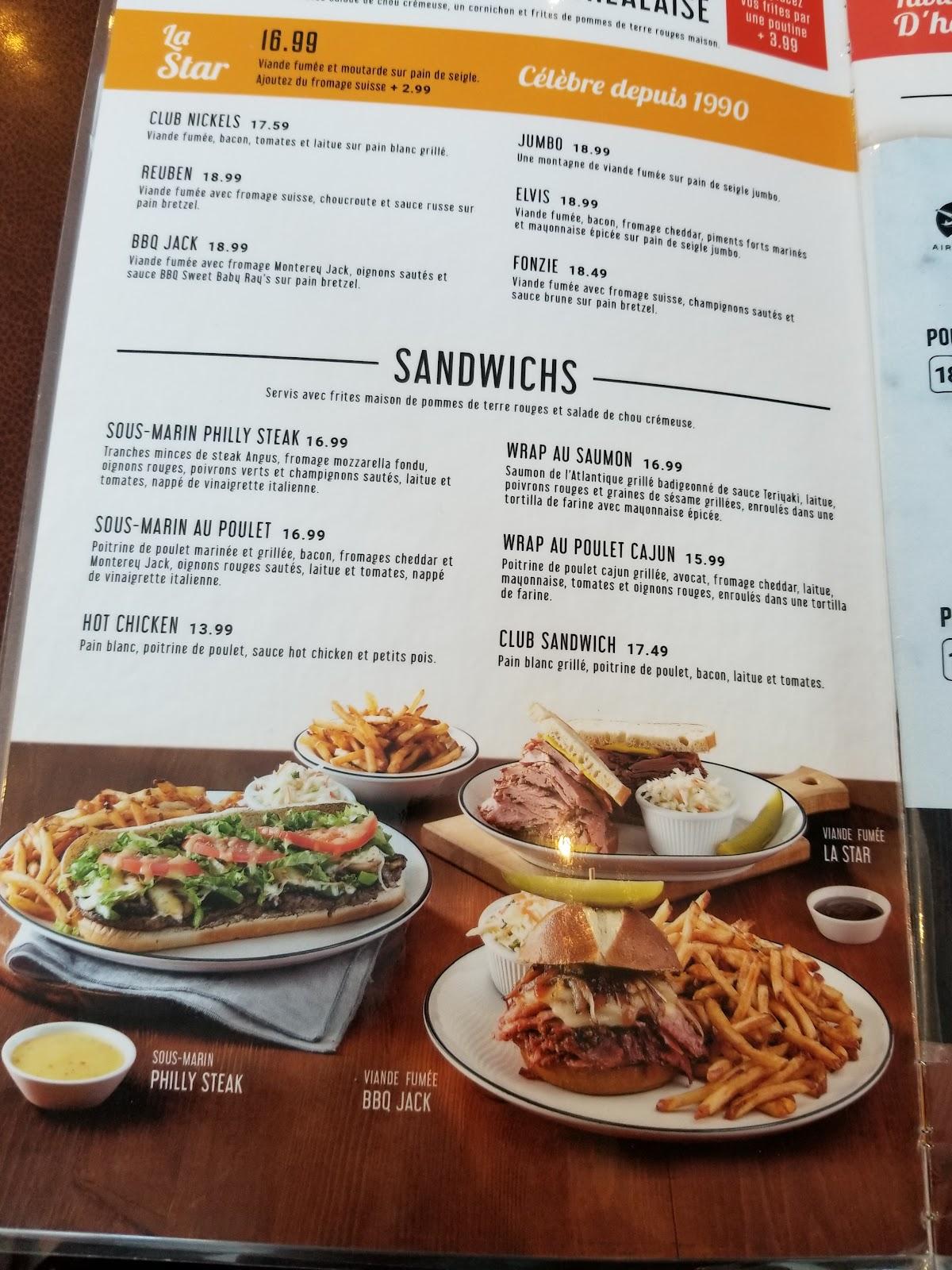 Menu au Nickels Deli restaurant, Montréal, 7275 R. Sherbrooke E