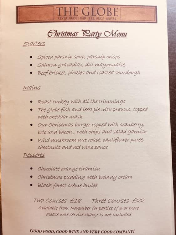 Menu at The Globe Inn pub & bar, Milverton