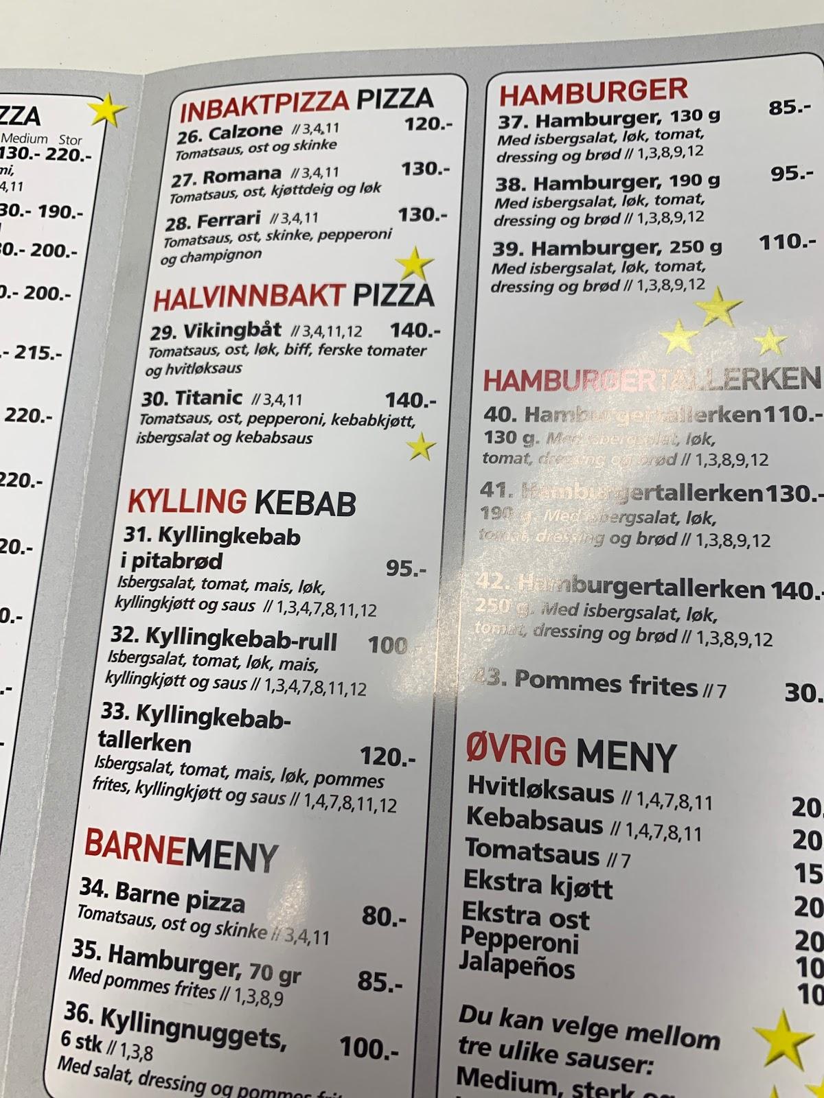 Carta del restaurante Vinus, Karlshus