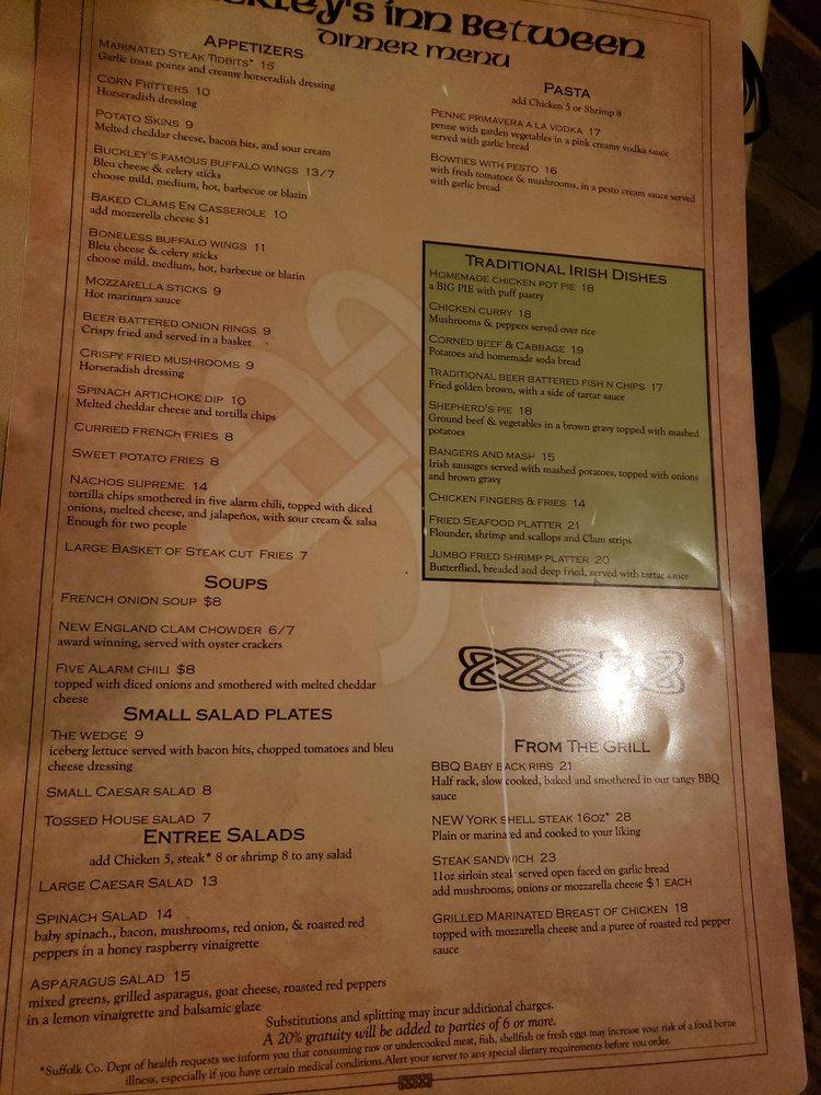 Menu at Buckleys Inn Between pub & bar, Hampton Bays