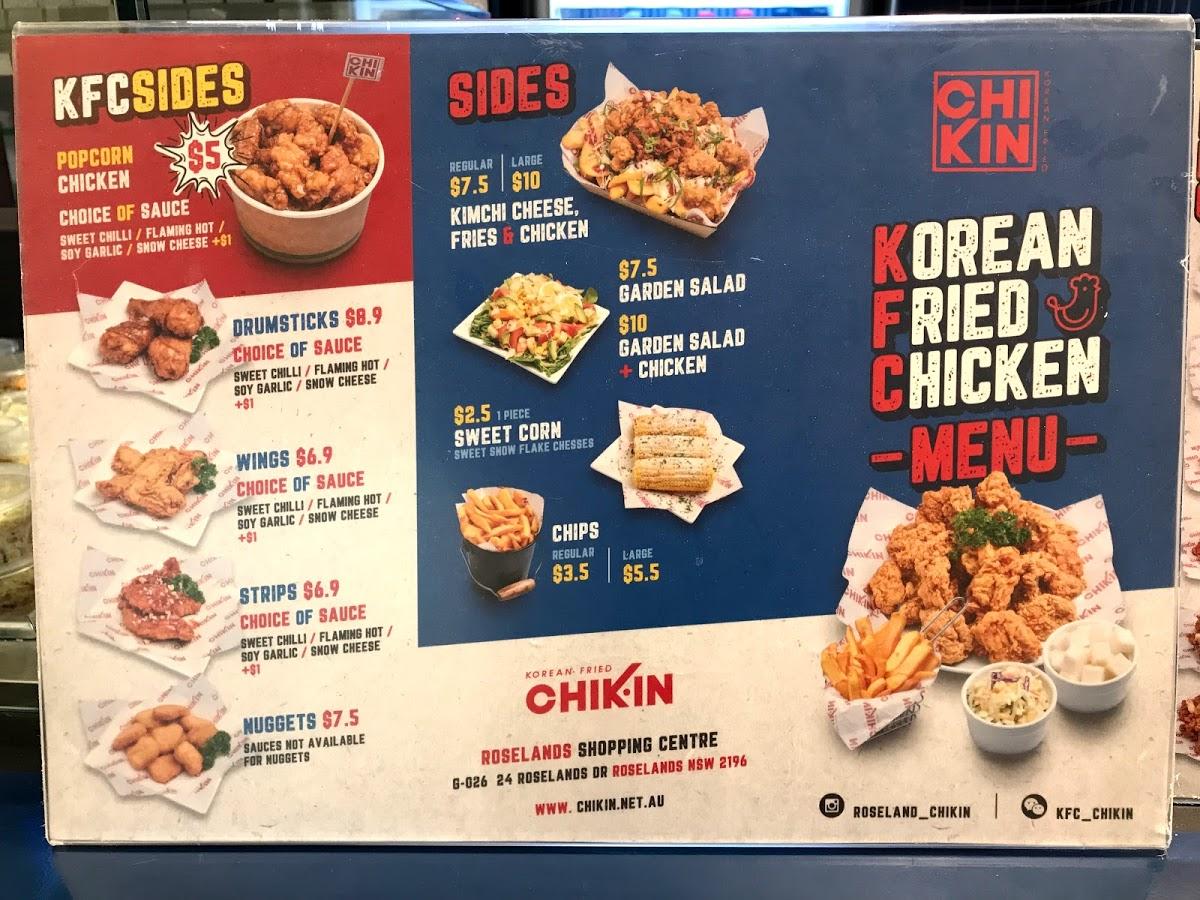 Menu at Chikin Korean Fried Chicken restaurant, Roselands