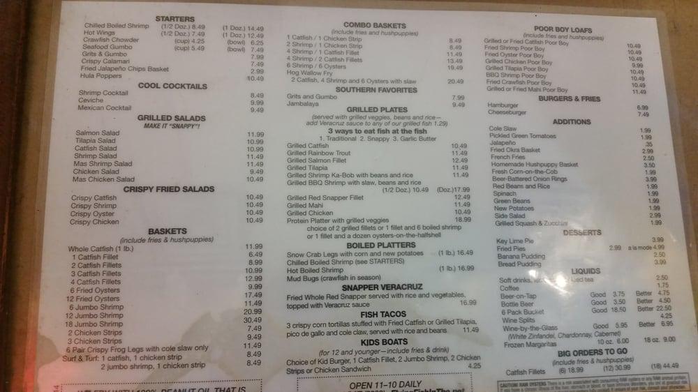 Menu at Flying Fish restaurant, Memphis