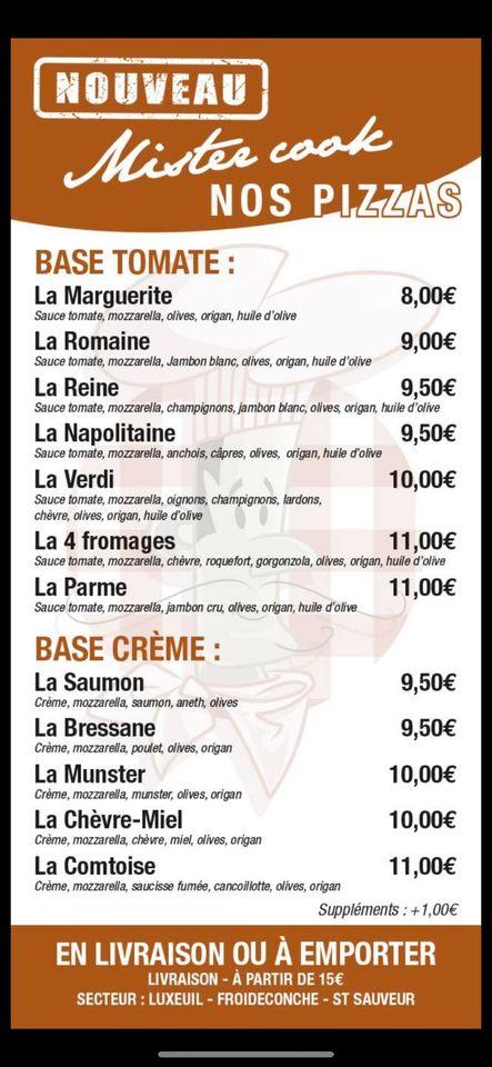 Menu at Mister Cook fast food, Luxeuil-les-Bains