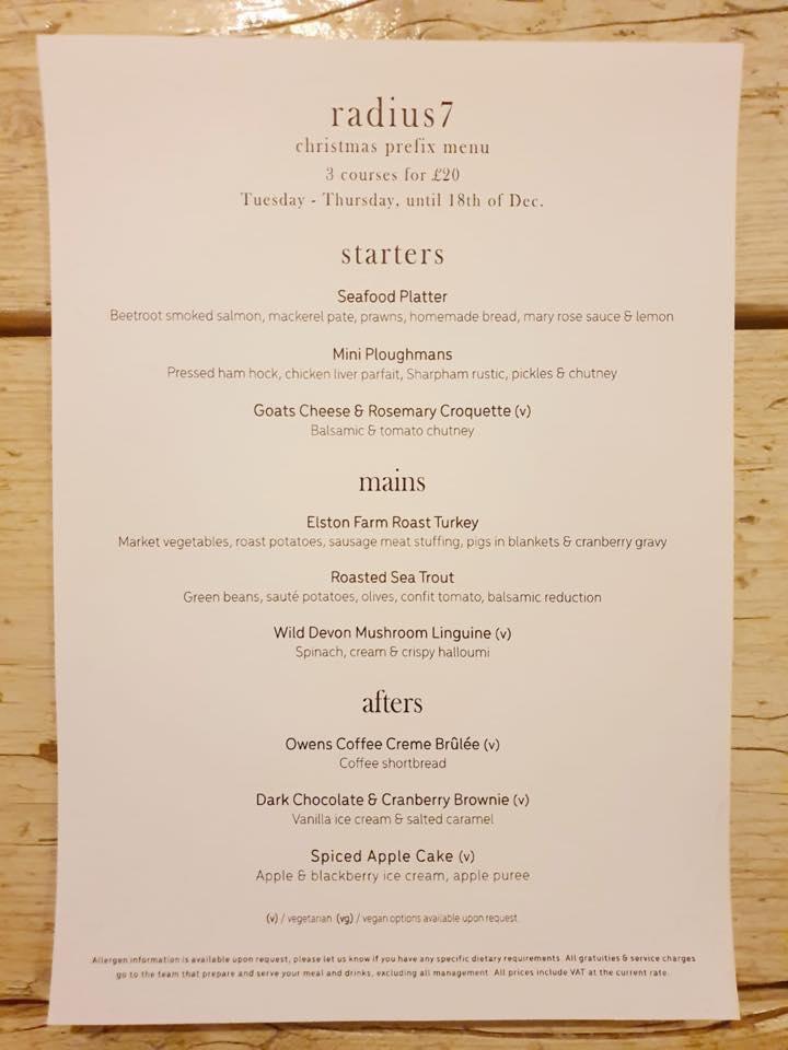 Menu at Radius 7 pub & bar, Dartmouth