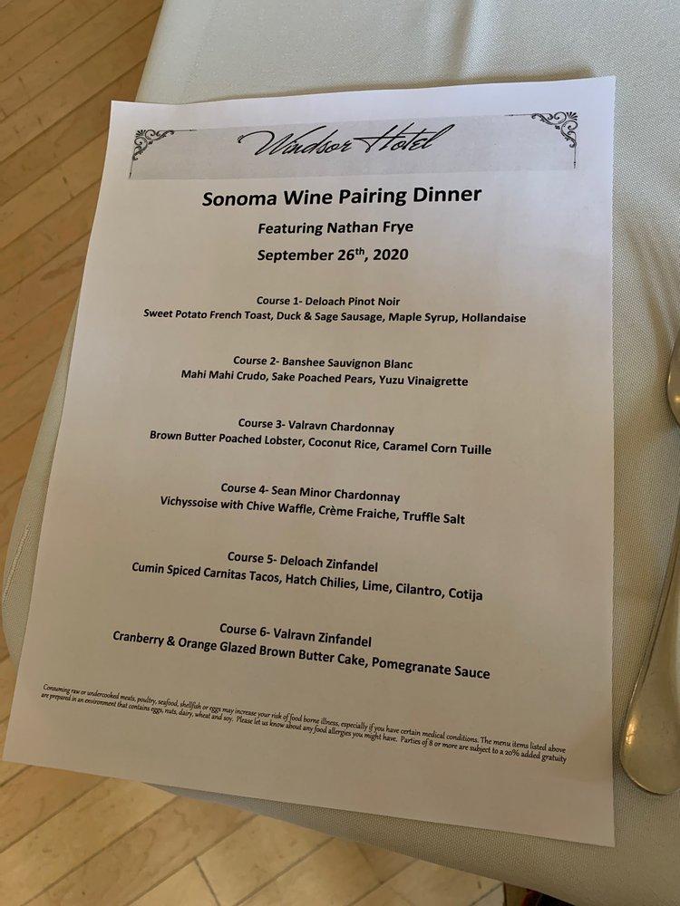 Menu at The Windsor Hotel desserts, Del Norte