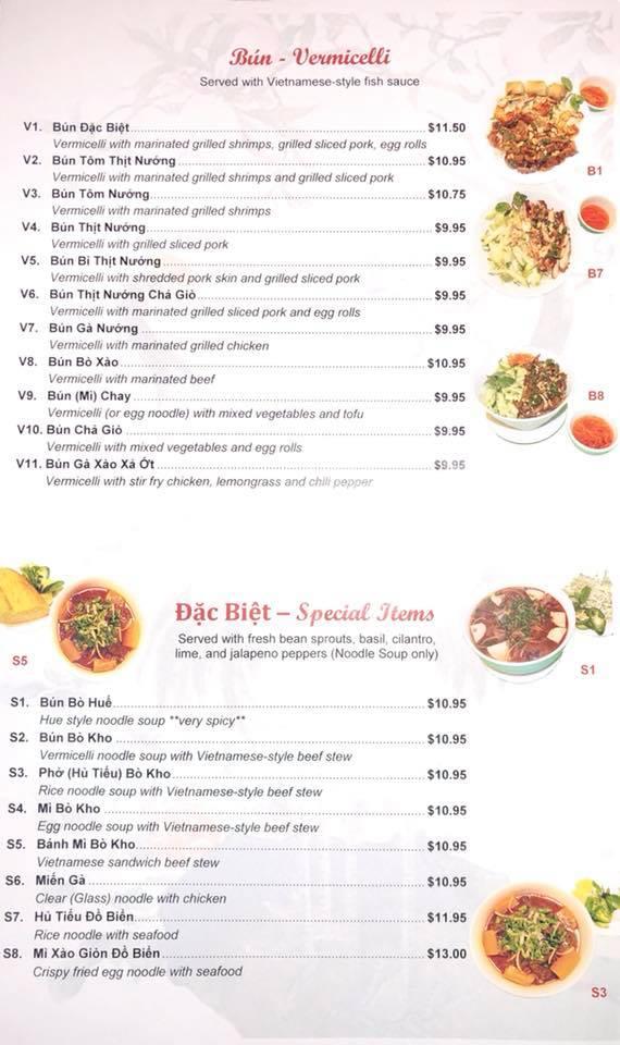 Menu at VN Pho restaurant, Montgomery, Bell Rd