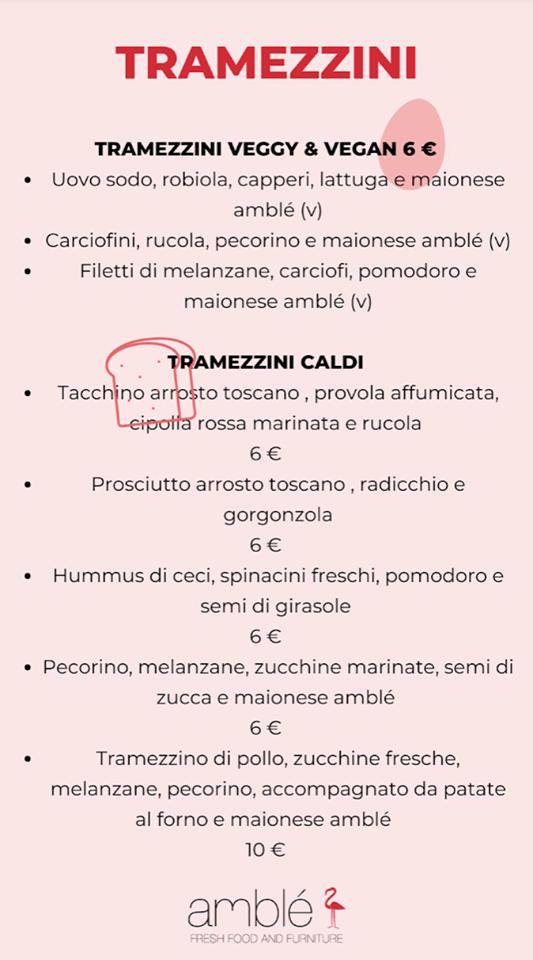 Menu at Amblé cafe, Florence