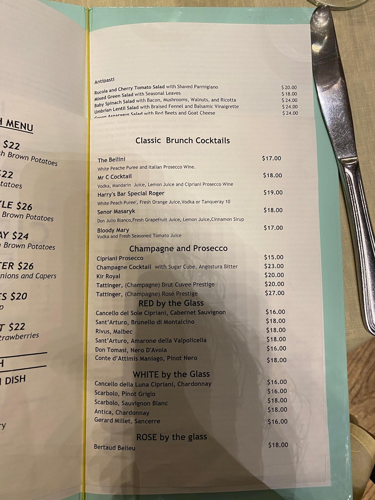 Menu at Cipriani Dolci restaurant, West New York