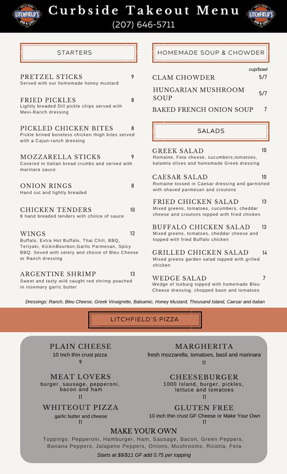 Menu at Litchfield's Bar and Grill, Wells