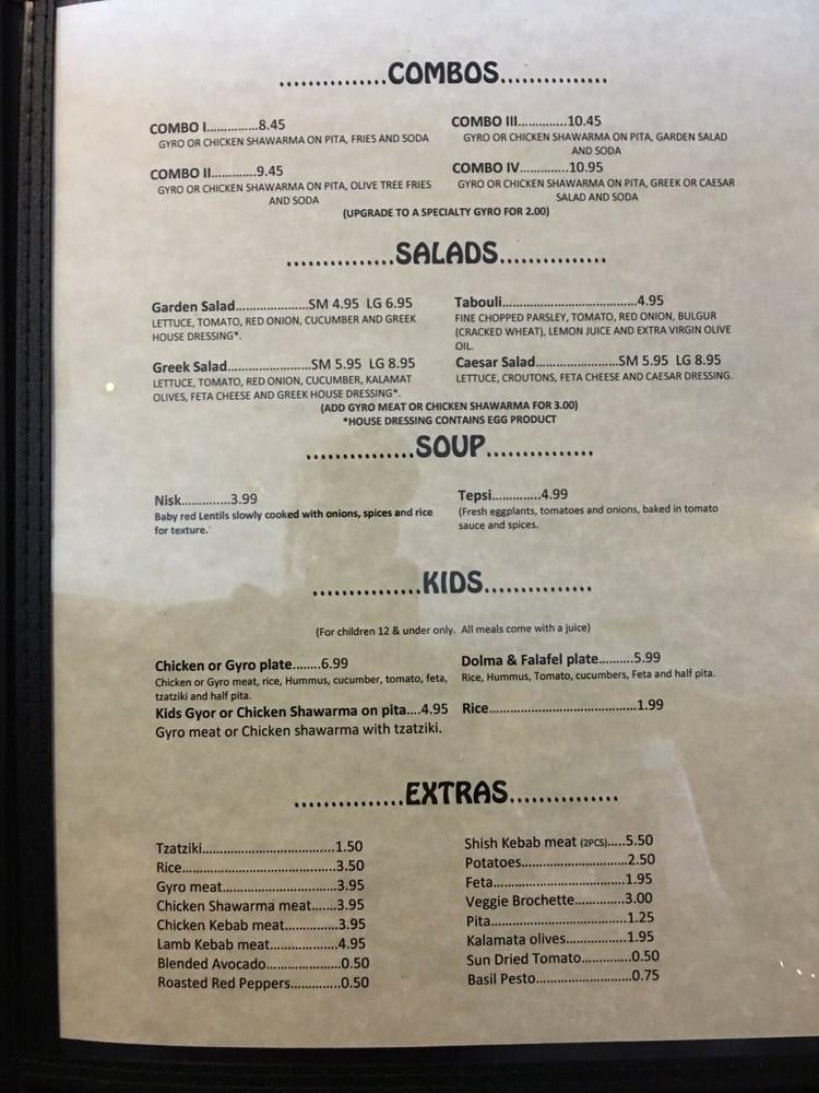 Menu at Olive Tree Mediterranean Restaurant, Kent, SE Kent-Kangley Rd