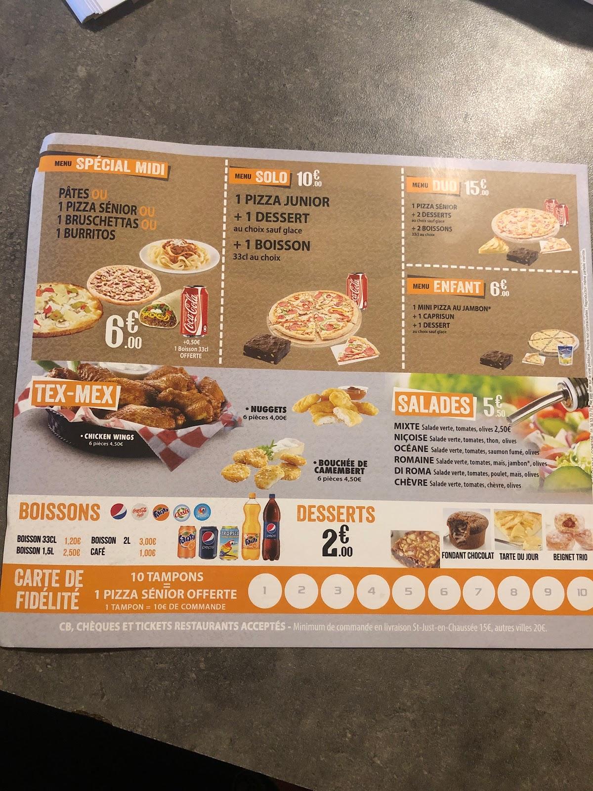 Menu au Pizza Pino's restaurant, Saint-Just-en-Chaussée