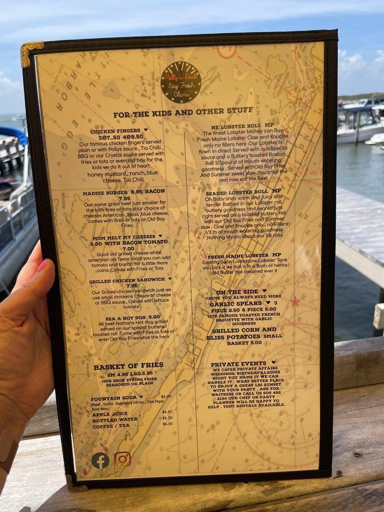Menu at Polly's Dock and Clam house restaurant, Beach Haven
