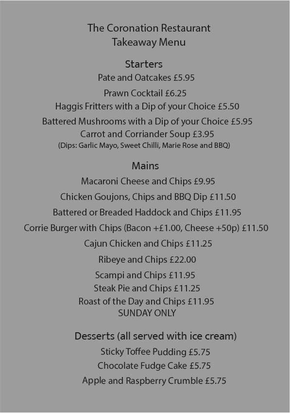 Menu at The Coronation Restaurant, Gorebridge