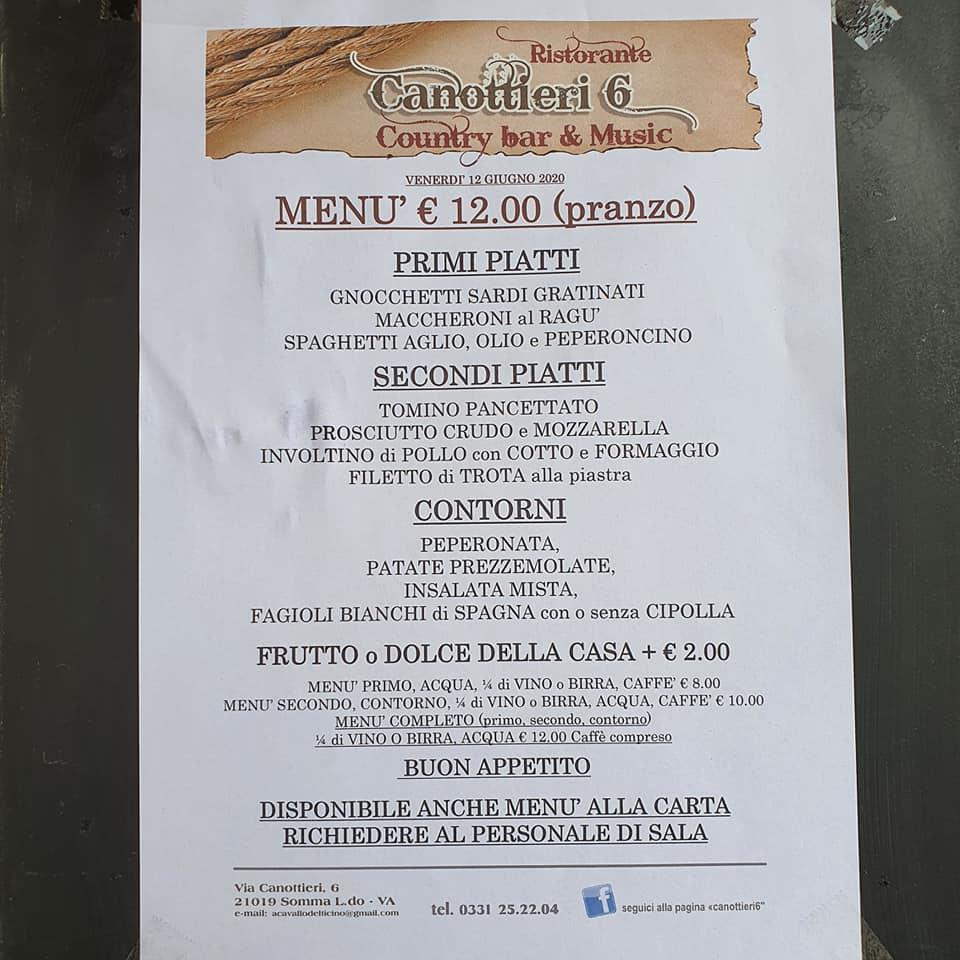 Menu da Canottieri 6 ristorante, Somma Lombardo