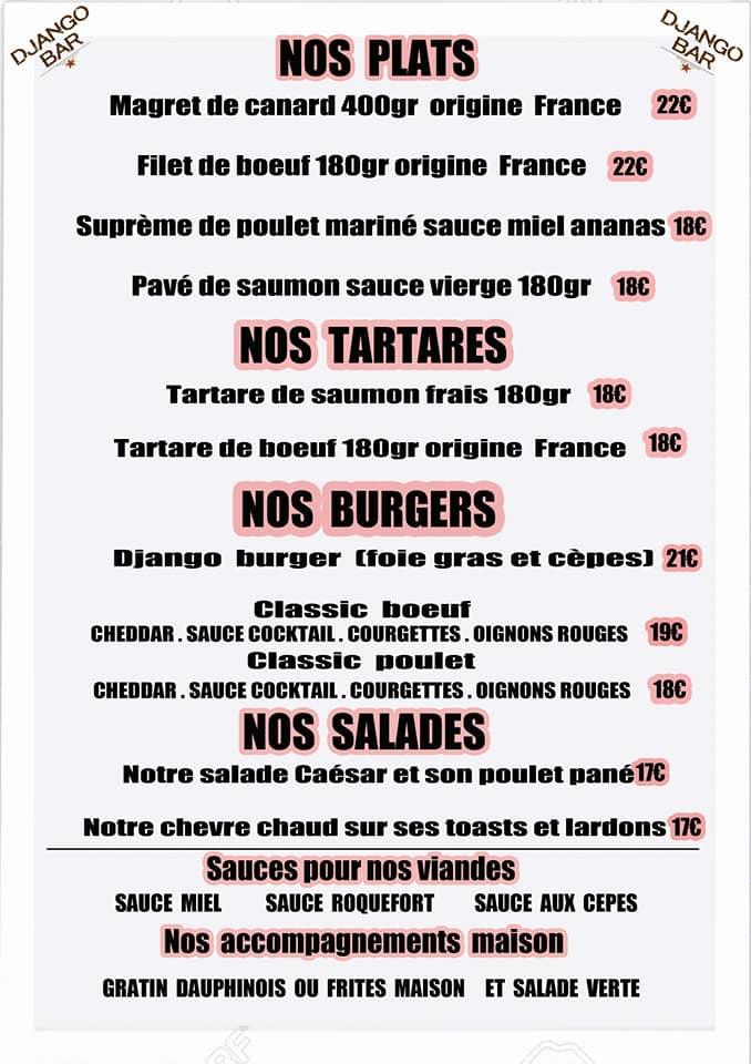 Menu au Django - Restaurant Bar Musical, Saint-Laurent-du-Var
