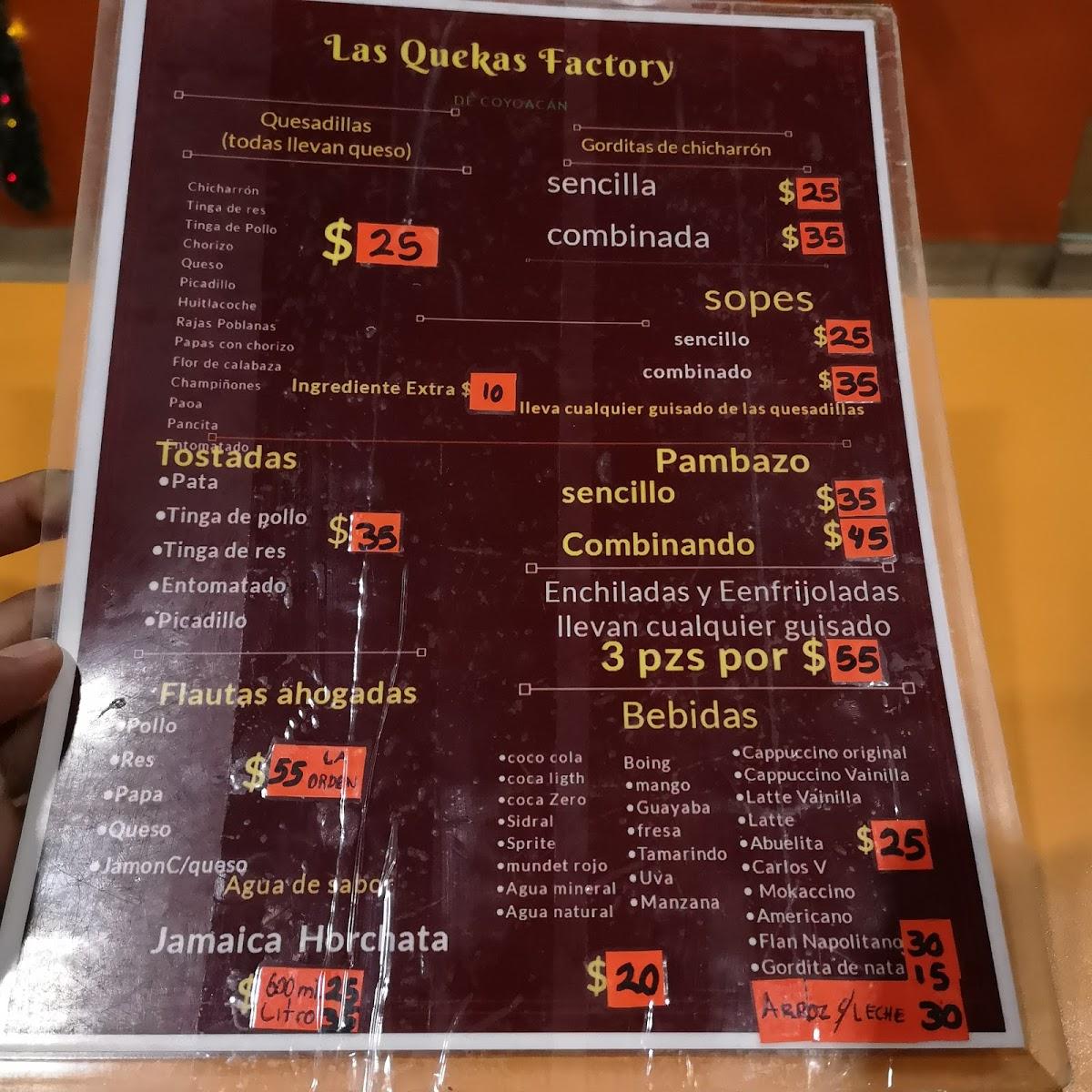 Carta del restaurante Las Quekas Factory Escuadron, Mexico