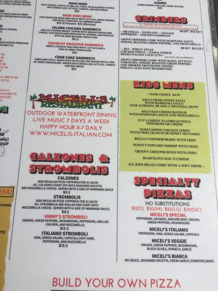 Menu at Miceli's Restaurant, Matlacha