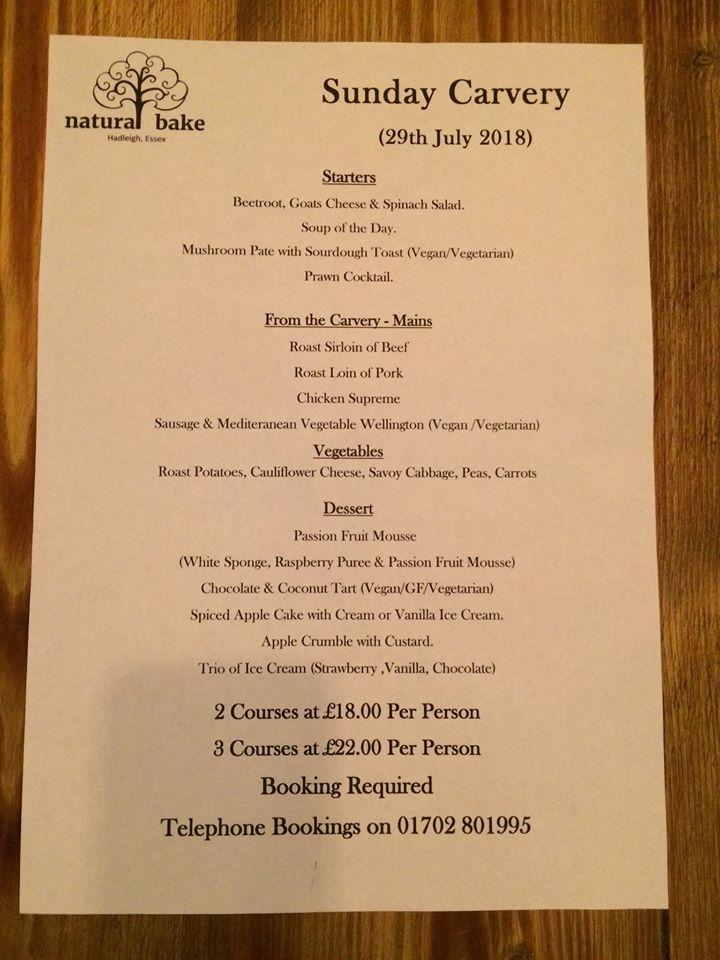 Menu at Natural Bake cafe, Hadleigh