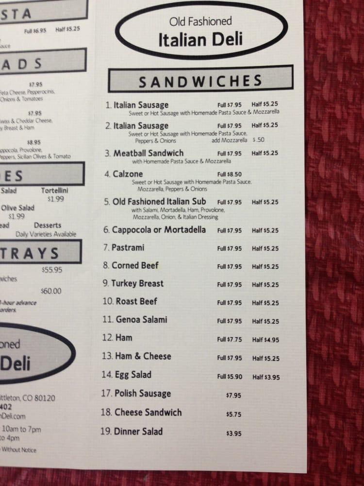 Menu at Old Fashioned Italian Deli restaurant, Littleton