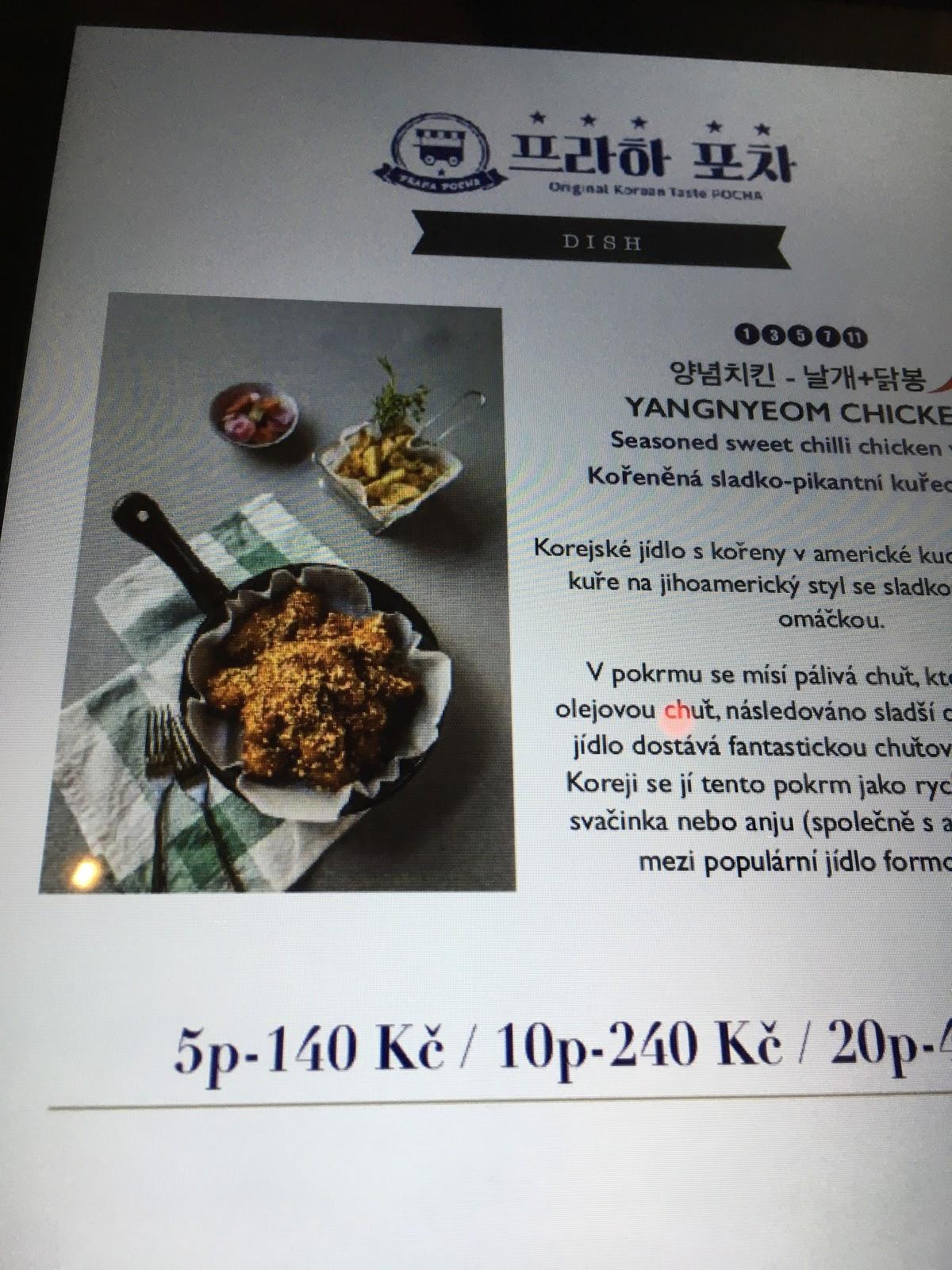 Menu at POCHA Original Korean Restaurant, Prague, Truhlářská 4