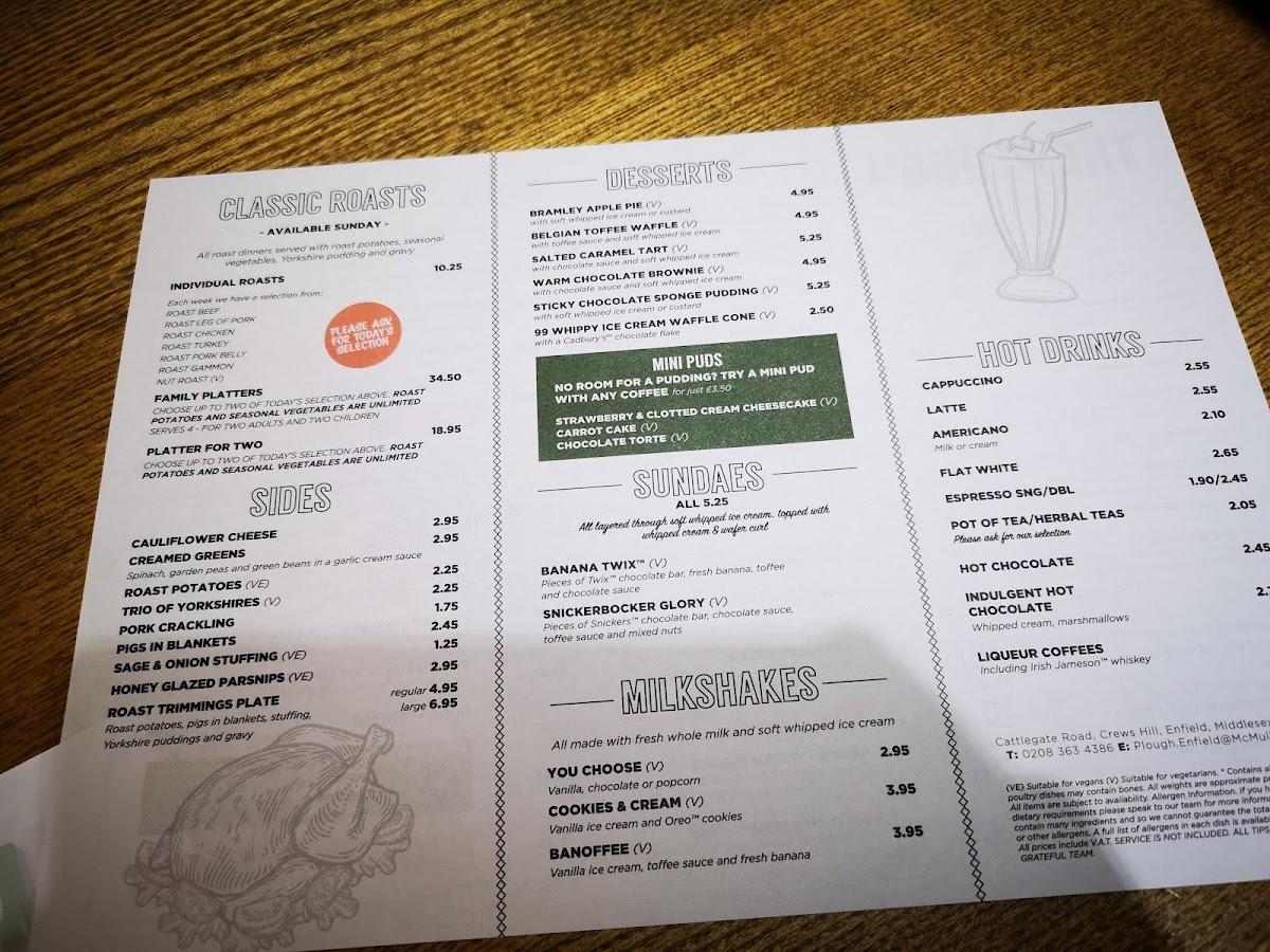 Menu at The Plough pub & bar, Enfield, Cattlegate Rd