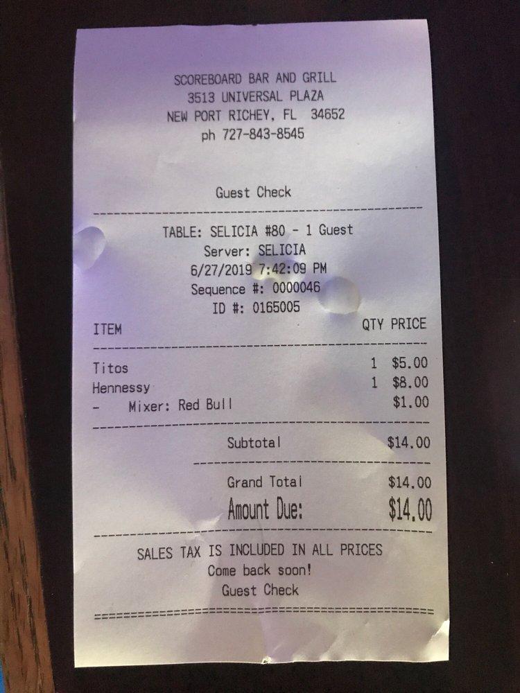 Menu at Scoreboard Sports Bar & Grill, New Port Richey