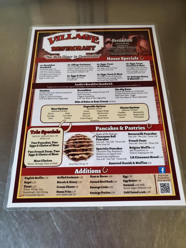 Menu at Village Restaurant, Dewittville