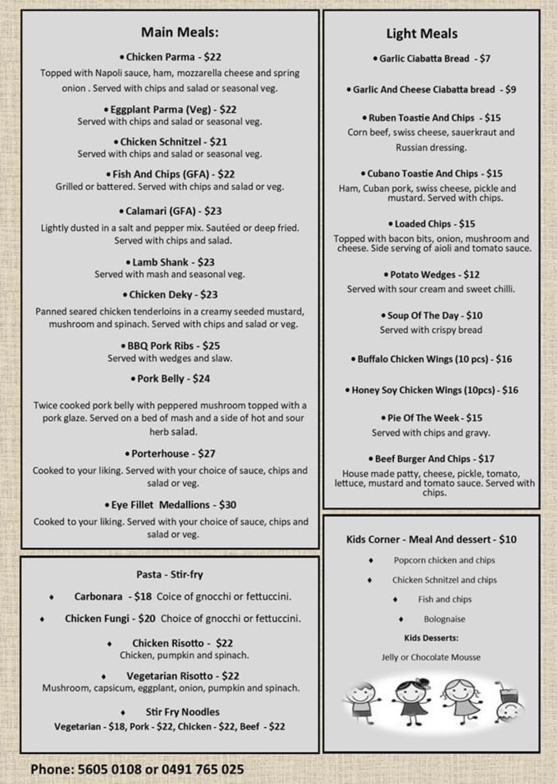 Menu at Wonthaggi Hotel pub & bar, Wonthaggi