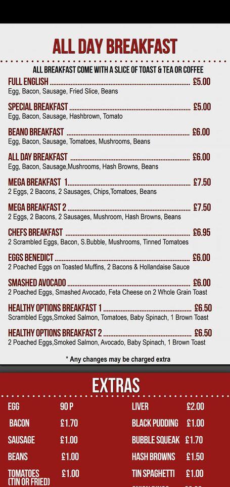 Menu at Beano Cafe Sheerness, Sheerness