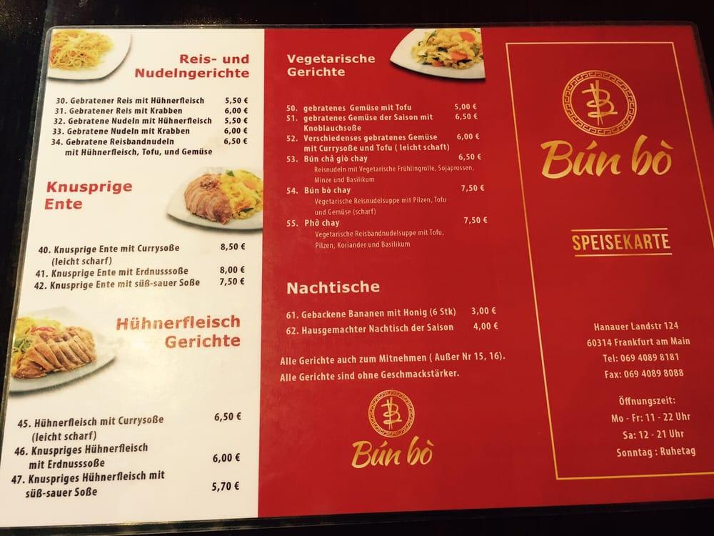 Speisekarte von Bun Bo restaurant, Frankfurt am Main